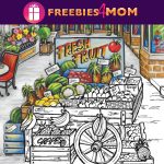 💈Free Printable Adult Coloring: Main Street Shops - Freebies 4 Mom